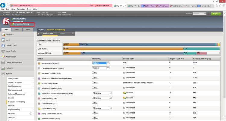 BIG-IP VE 11.4.1 HF3 LTM and GTM provisioning warning | DevCentral