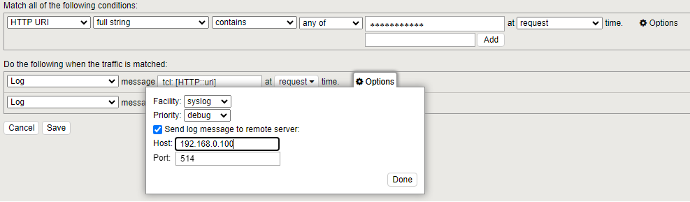 LTM Policy don't send to external log server | DevCentral
